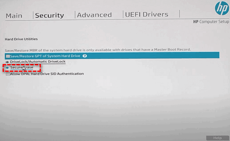 如何使用HP Secure Erase擦除磁盘？